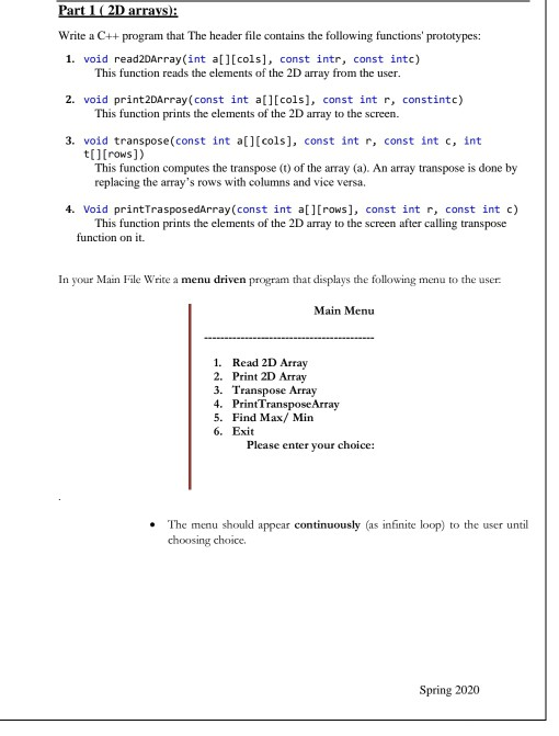 Solved Part 1 (2D arrays): Write a C++ program that The | Chegg.com