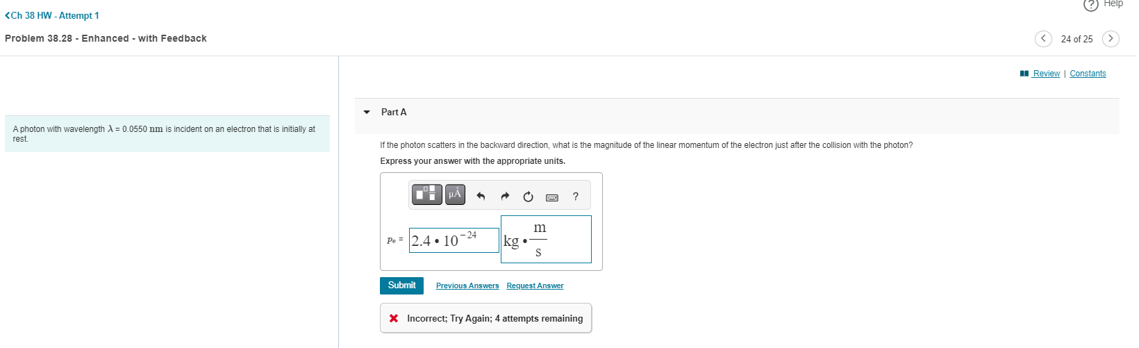 Solved pe =kg*msλ=0.0550nm is ﻿incident on an ﻿electron that | Chegg.com
