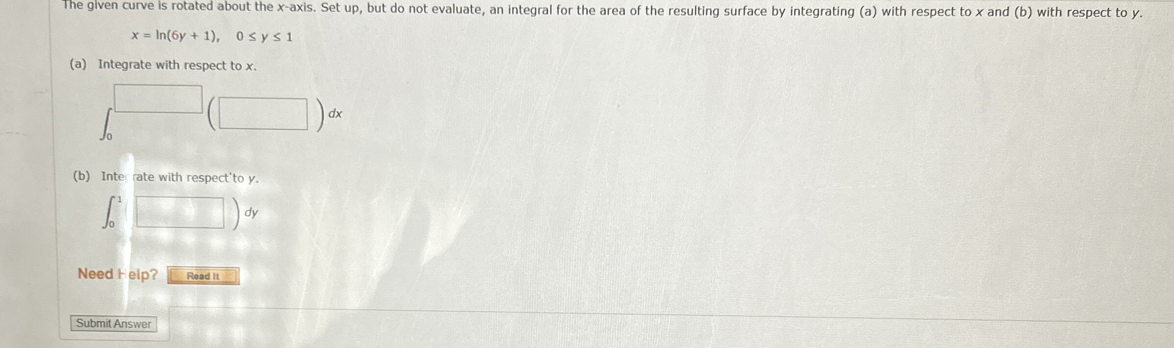 Solved The given curve is rotated about the x-axis. Set up, | Chegg.com