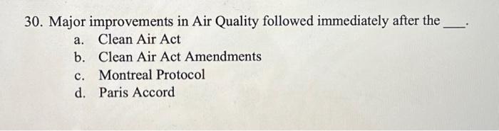 30. Major improvements in Air Quality followed | Chegg.com