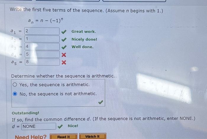 Solved Write the first five terms of the sequence. (Assume n | Chegg.com