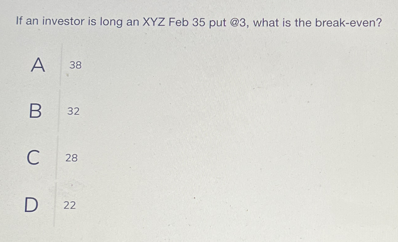 Solved If an investor is long an XYZ Feb 35 ﻿put @3, ﻿what | Chegg.com