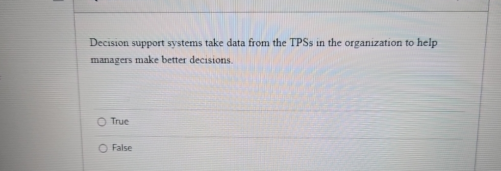 Solved Decision support systems take data from the TPSs in | Chegg.com