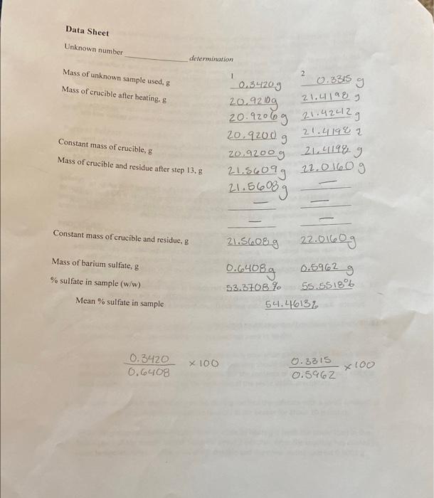 Solved Gravimetric Determination of a Sulfate PURPOSE: - To | Chegg.com