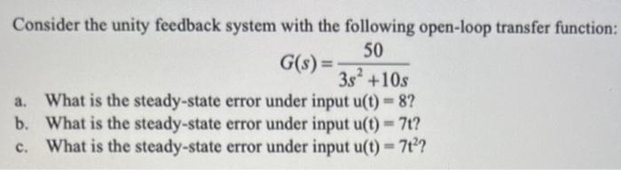 Solved Consider the unity feedback system with the following | Chegg.com
