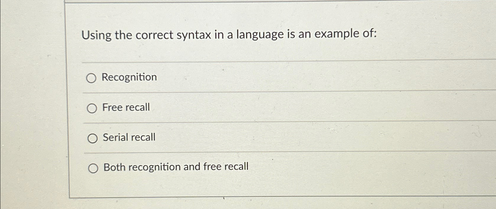 Solved Using the correct syntax in a language is an example | Chegg.com