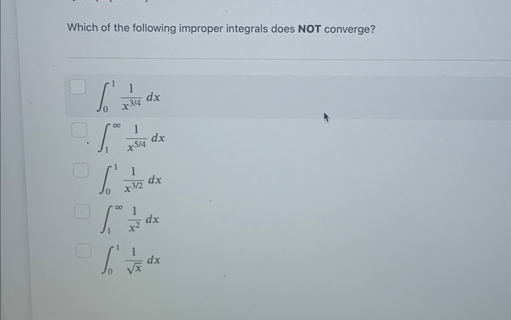 Solved Which of the following improper integrals does NOT | Chegg.com