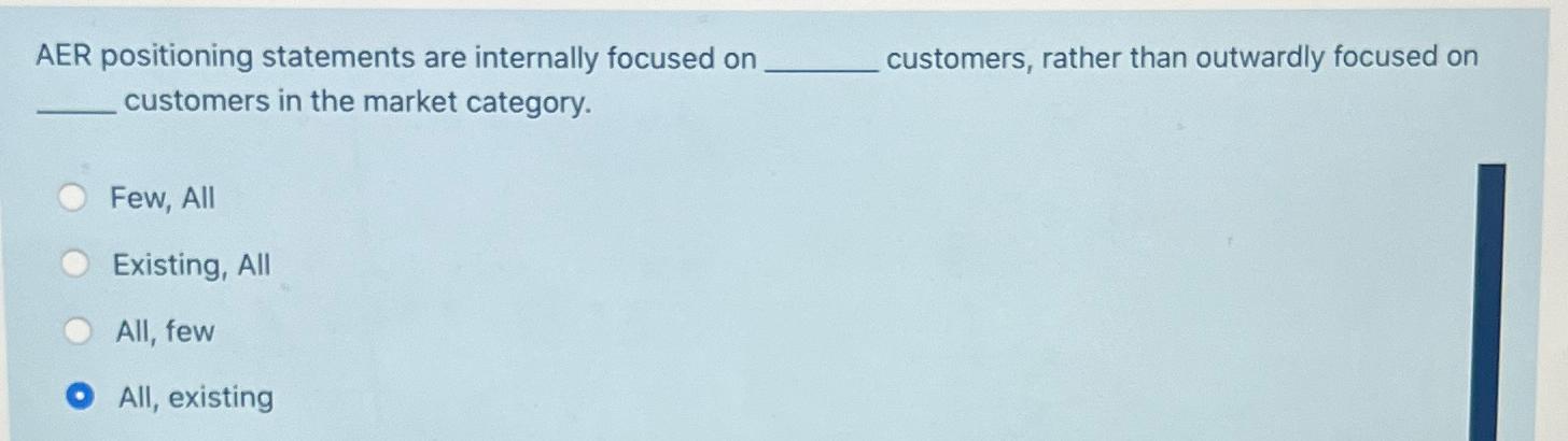 Solved AER positioning statements are internally focused on | Chegg.com