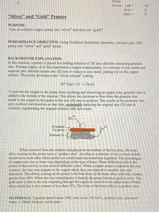 Solved Name: Scores: Lab Eval Quiz /10 15 15 "Silver" and | Chegg.com