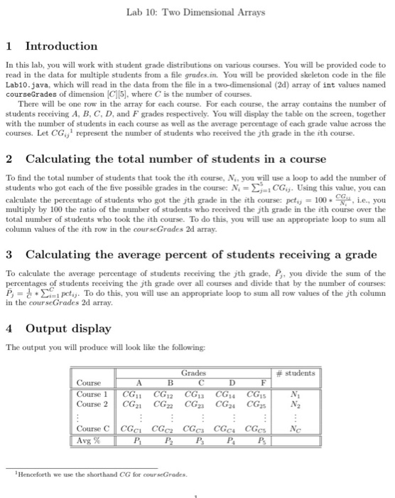 Solved Lab 10: Two Dimensional Arrays 1 Introduction In this | Chegg.com