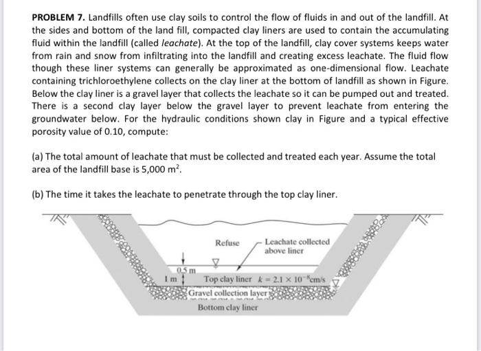 Solved PROBLEM 7. Landfills often use clay soils to control | Chegg.com