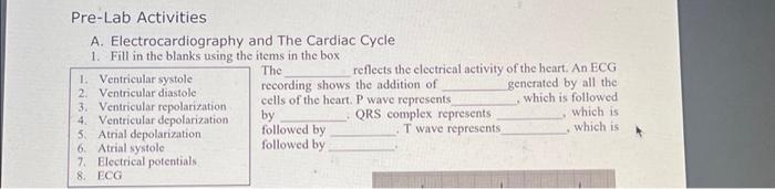 Solved Pre-Lab Activities A. Electrocardiography and The | Chegg.com