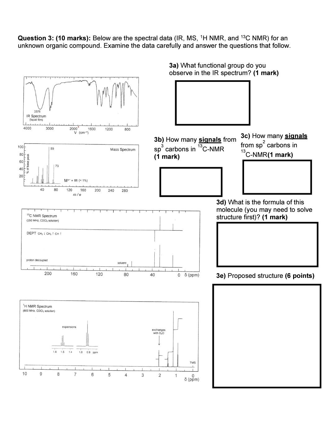 Solved Question 3: Below are the spectral data (IR, ﻿MS, 1H | Chegg.com