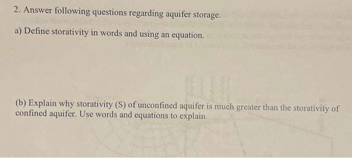 Solved 2. Answer following questions regarding aquifer | Chegg.com