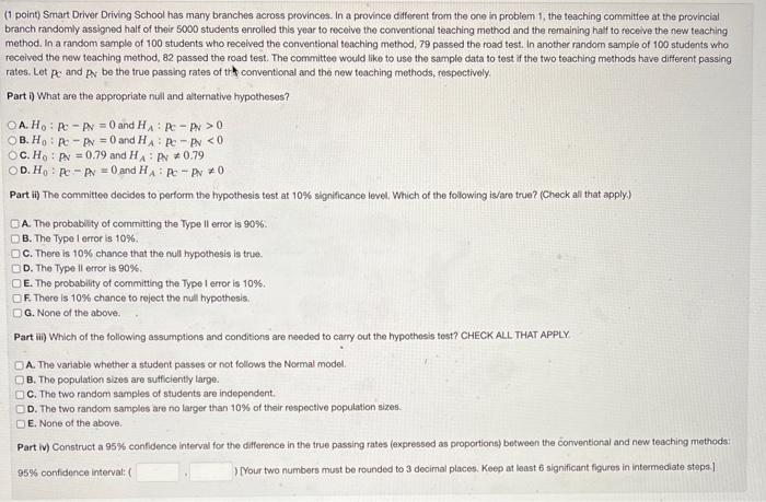 Solved (1 point) Smart Driver Driving School has many | Chegg.com