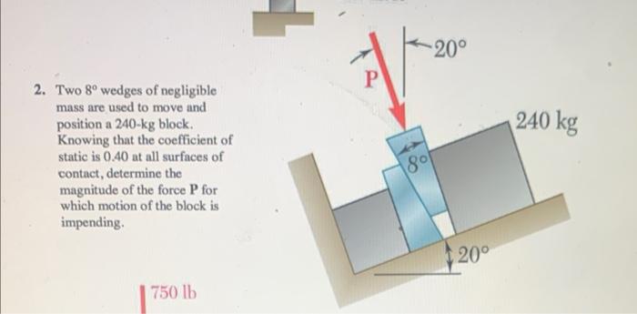 Solved 2. Two 8∘ wedges of negligible mass are used to move | Chegg.com