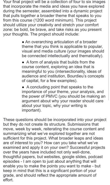 Your final project will be a collection of four to | Chegg.com