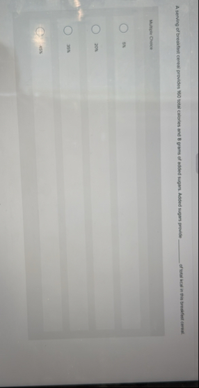 Solved A serving of breakfast cereal provides 160 ﻿total | Chegg.com