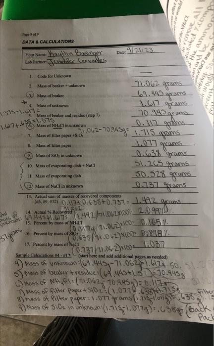 Solved Bues infe DATA \& CALCULATIONS 1. Code for Unimonn 2. | Chegg.com