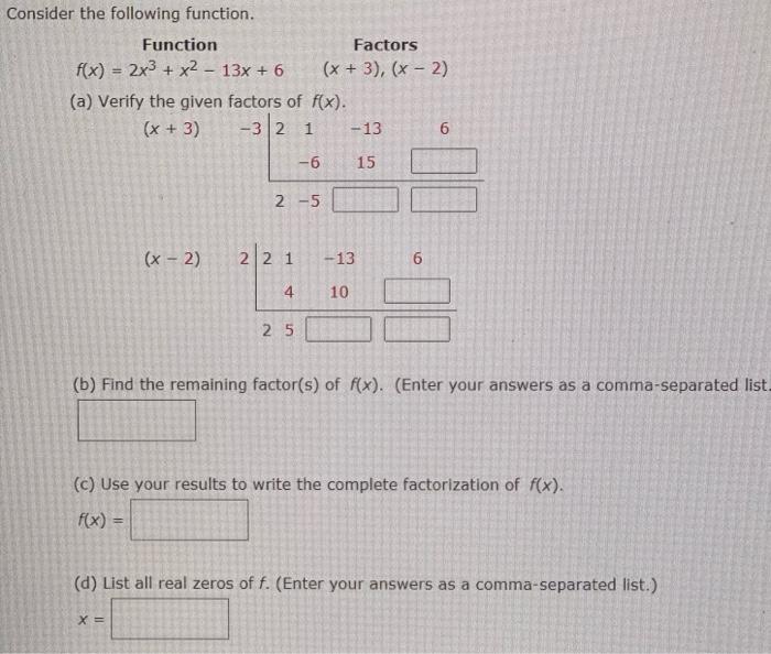 Solved Consider the following function. Function Factors | Chegg.com