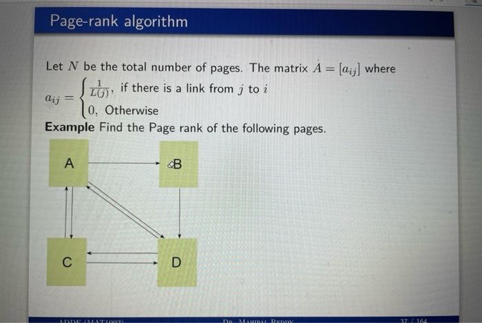 Page-rank algorithm Let N be the total number of | Chegg.com