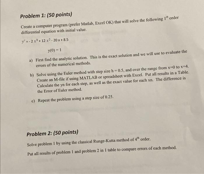 Solved Create a computer program (prefer Matlab, Excel OK) | Chegg.com