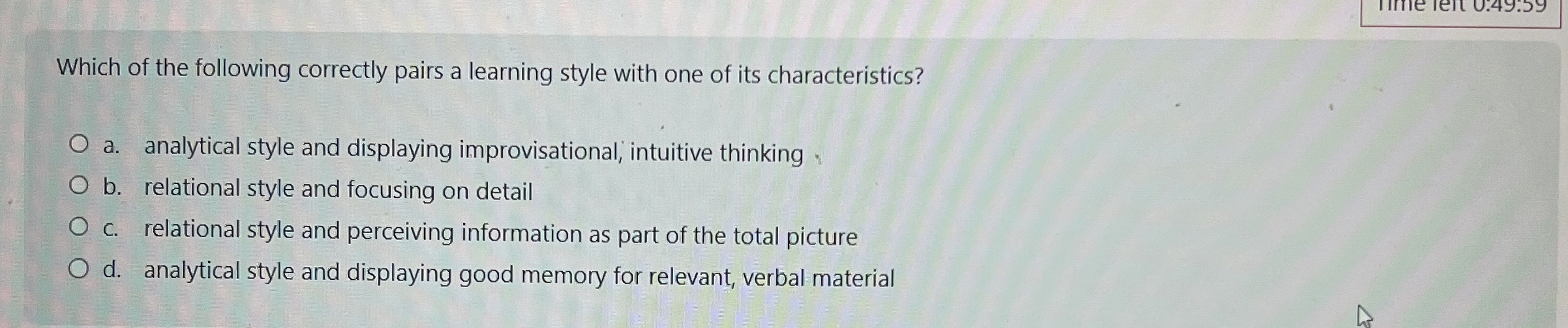Solved Which of the following correctly pairs a learning | Chegg.com