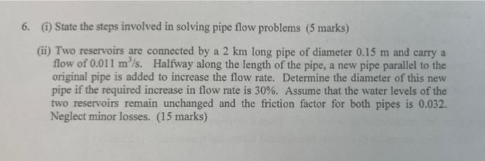 Solved 6. (1) State the steps involved in solving pipe flow | Chegg.com