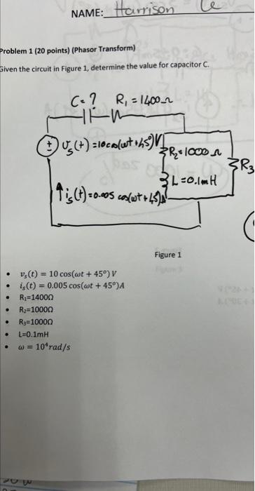 Solved Problem 1 (20 points) (Phasor Transform) Given the | Chegg.com