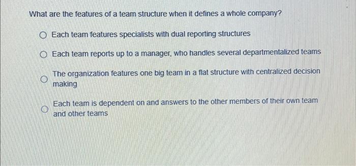 Solved What are the features of a team structure when it | Chegg.com