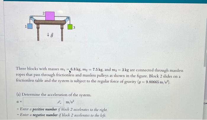 Three blocks with masses m1=6.8 kg,m2=7.5 kg, and | Chegg.com