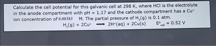 Solved Calculate the cell potential for this galvanic cell | Chegg.com