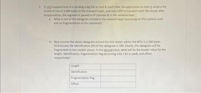 Solved 2. [5 pts] Suppose host A is sending a big file to | Chegg.com