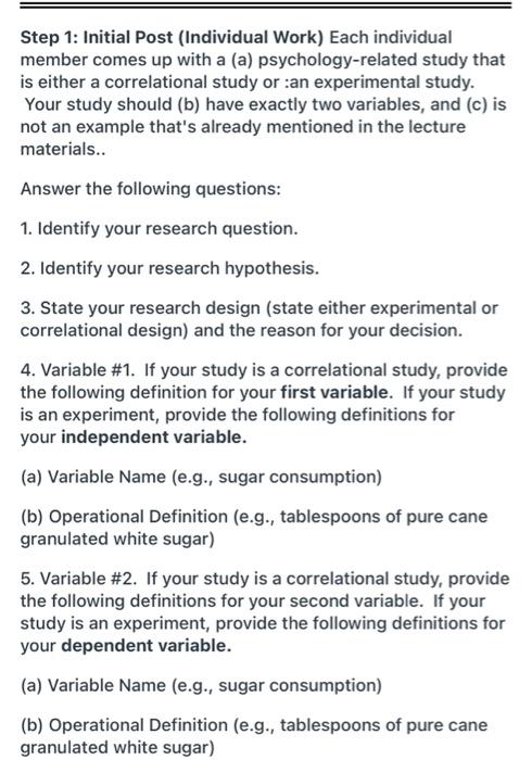 Solved Step 1: Initial Post (Individual Work) Each | Chegg.com