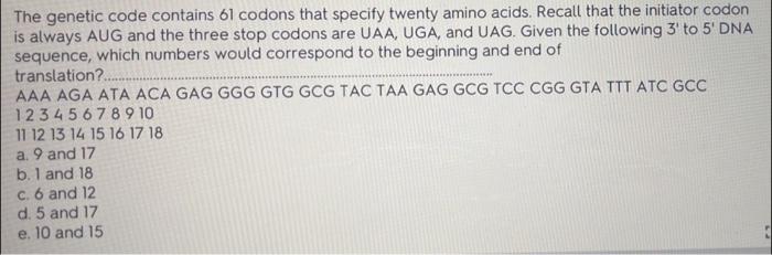 Solved The genetic code contains 61 codons that specify | Chegg.com