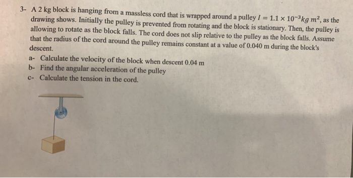 Solved A 2 kg block is hanging from a massless cord thats | Chegg.com