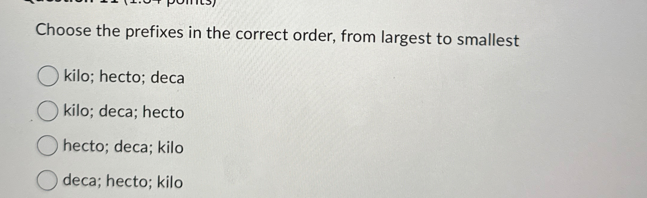 Solved Choose the prefixes in the correct order, from | Chegg.com