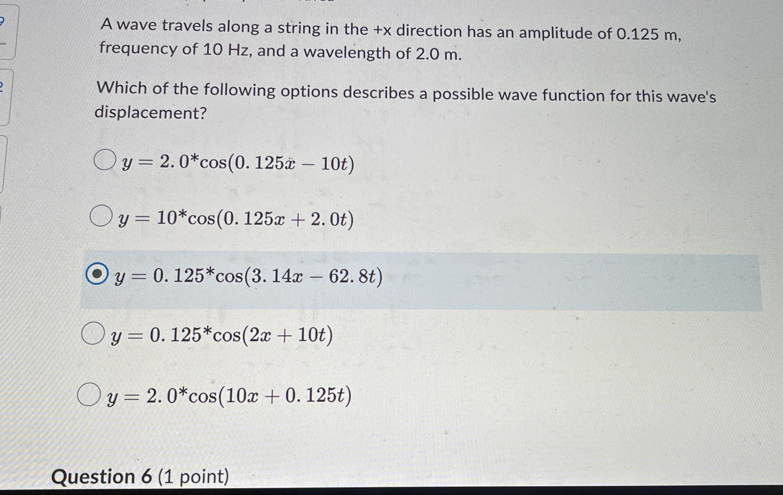 Solved A wave travels along a string in the +x ﻿direction | Chegg.com