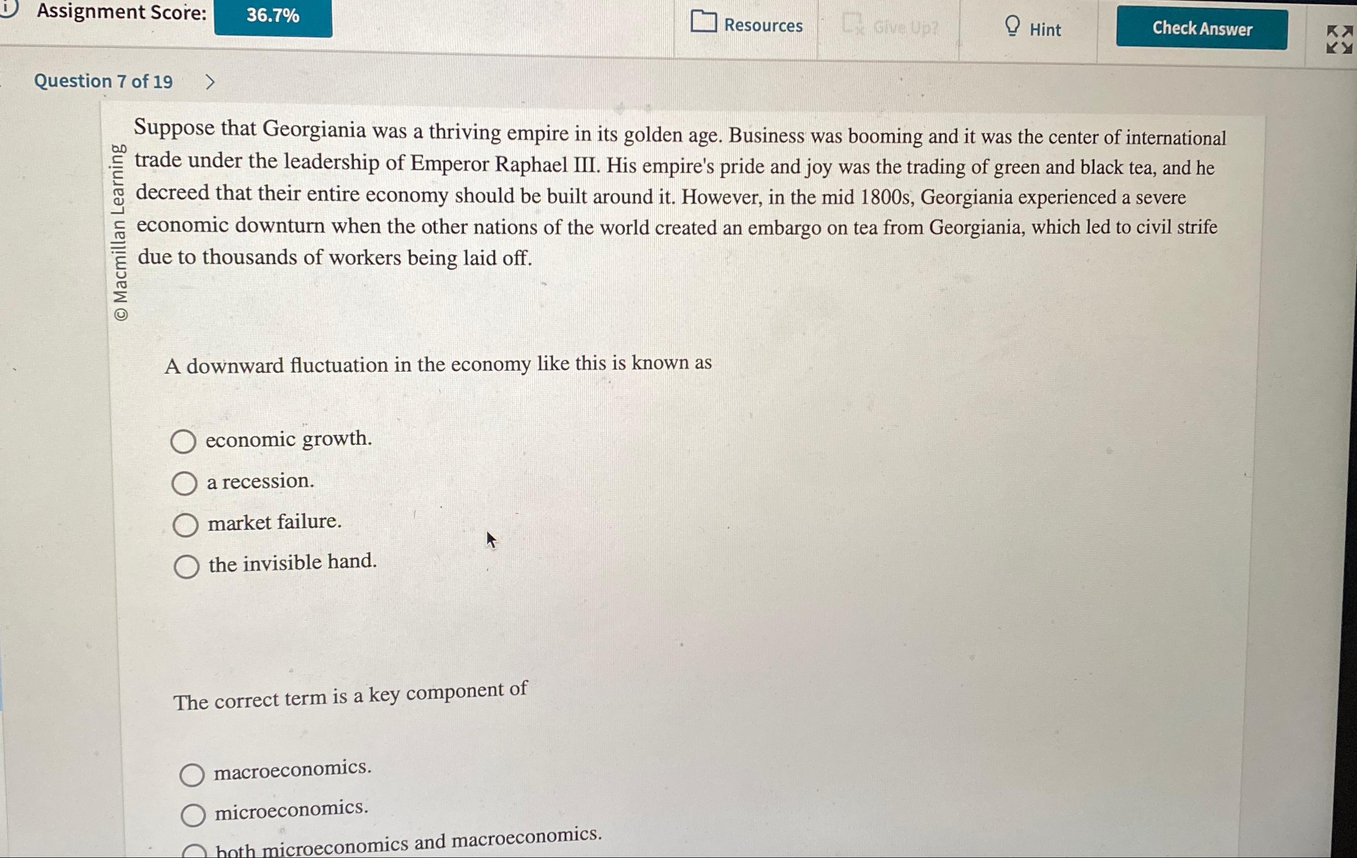 Solved Assignment Score:ResourcesHintQuestion 7 ﻿of | Chegg.com
