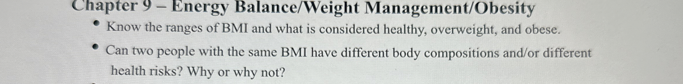 Solved Chapter 9 -Energy Balance/Weight | Chegg.com