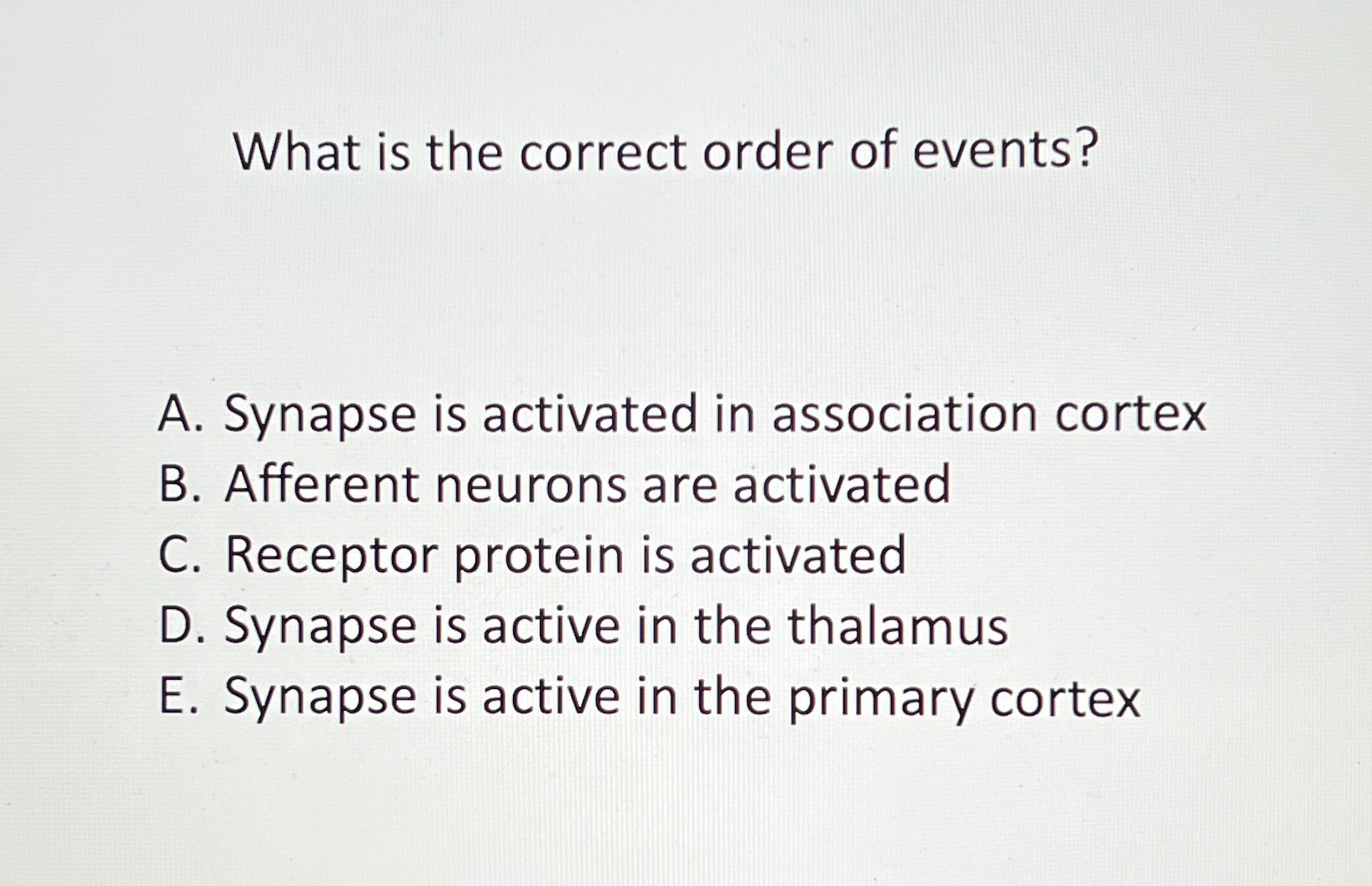 What is the correct order of events?A. ﻿Synapse is | Chegg.com