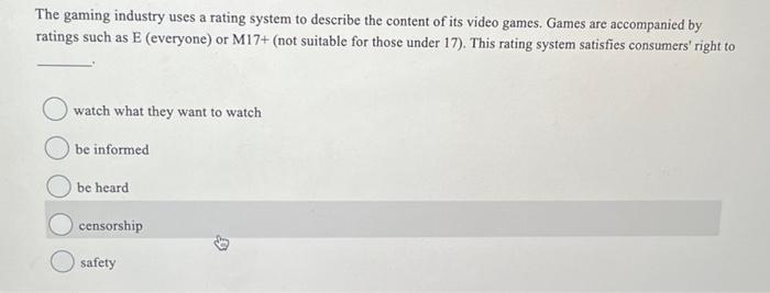 Solved The gaming industry uses a rating system to describe | Chegg.com