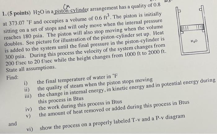 Solved 1. (5 points) H2O in a piston-cylinder arrangement | Chegg.com