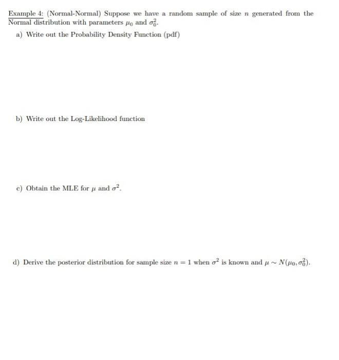 Solved Example 4: (Normal-Normal) Suppose we have a random | Chegg.com