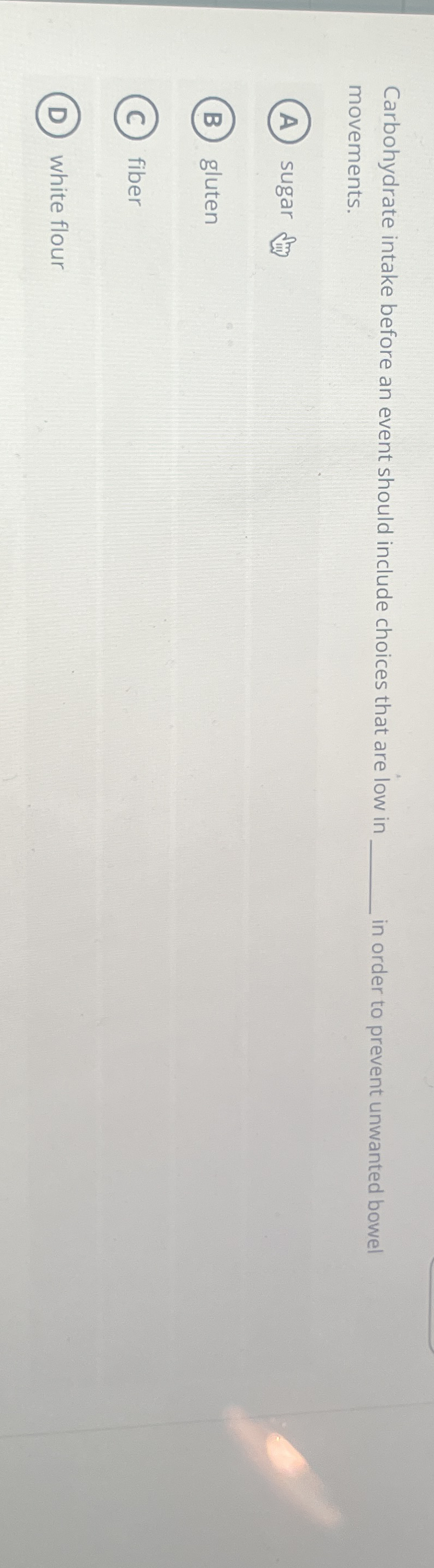 Solved Carbohydrate intake before an event should include | Chegg.com