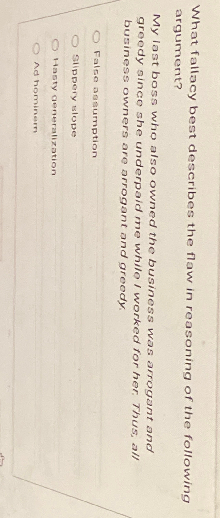Solved What fallacy best describes the flaw in reasoning of | Chegg.com
