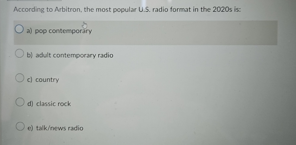 Solved According to Arbitron, the most popular U.S. ﻿radio | Chegg.com