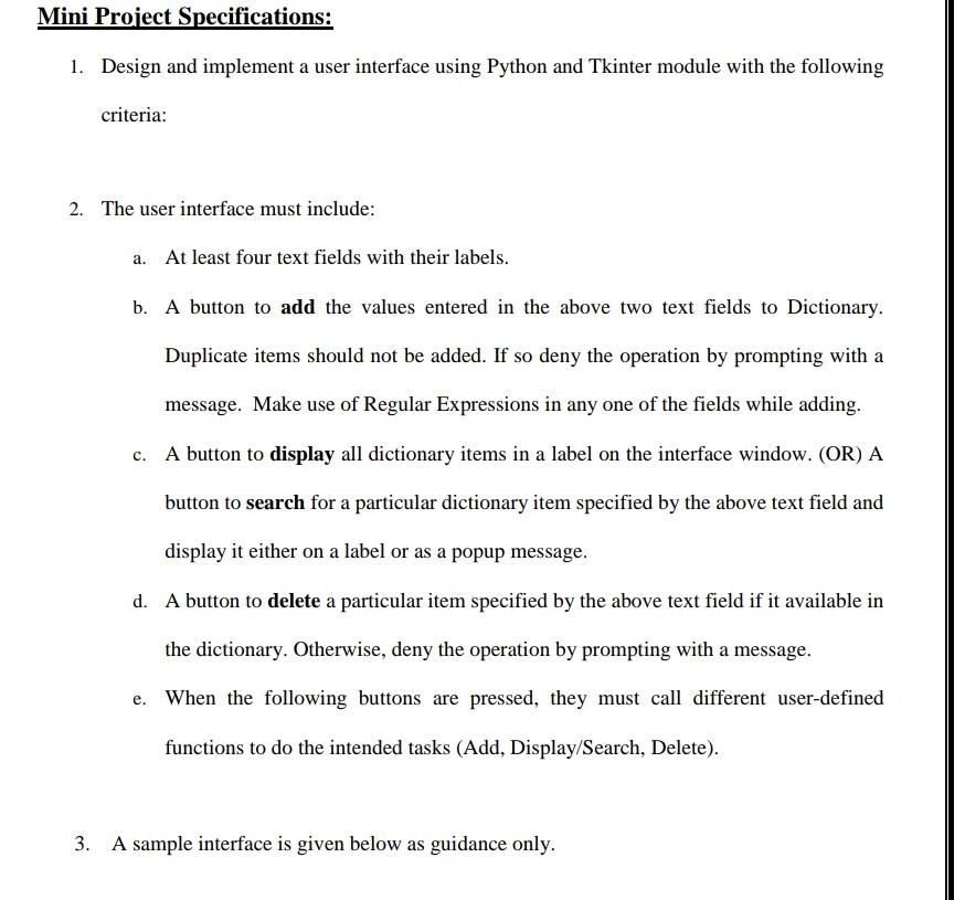 Solved lini Proiect Specifications: 1. Design and implement | Chegg.com