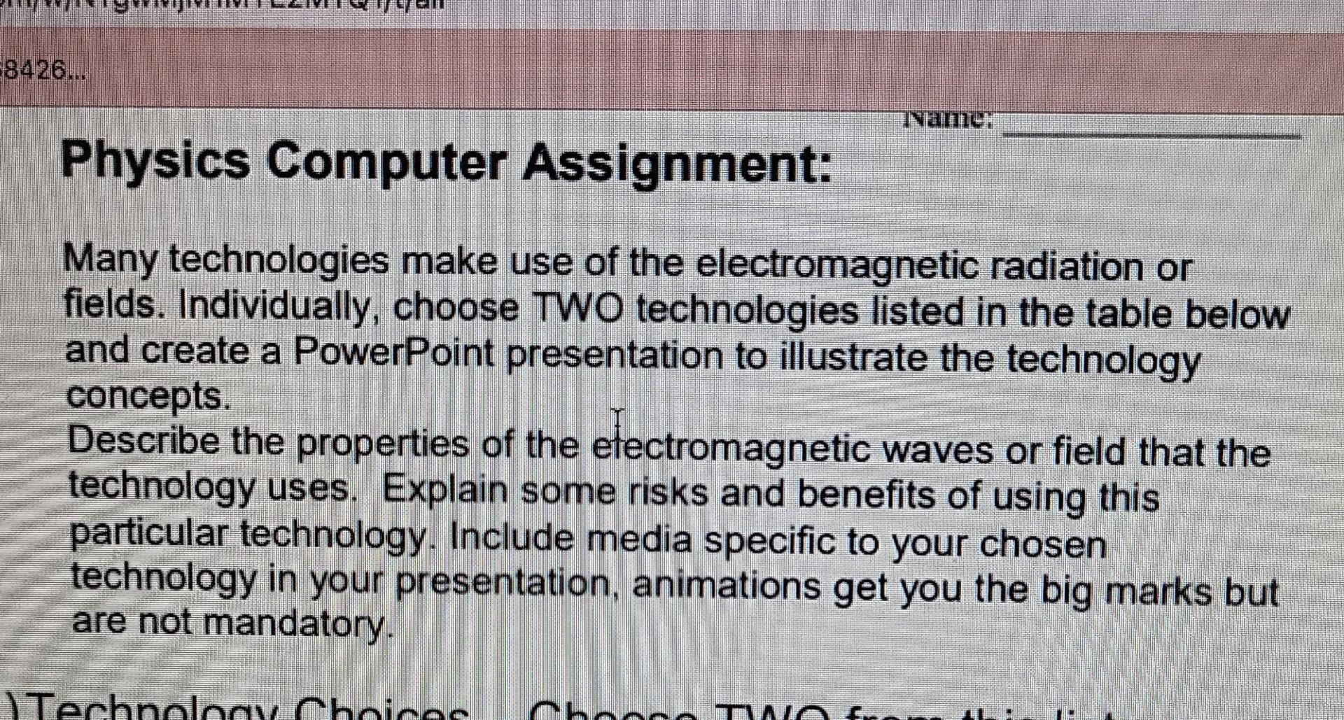 Physics Computer Assignment: Many technologies make | Chegg.com