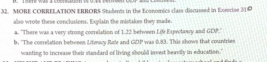 Solved MORE CORRELATION ERRORS Students in the Economics | Chegg.com